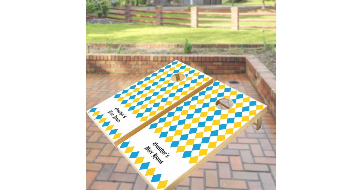 Oktoberfest Bayern Blue White Yellow Custom Text Cornhole Set | Zazzle