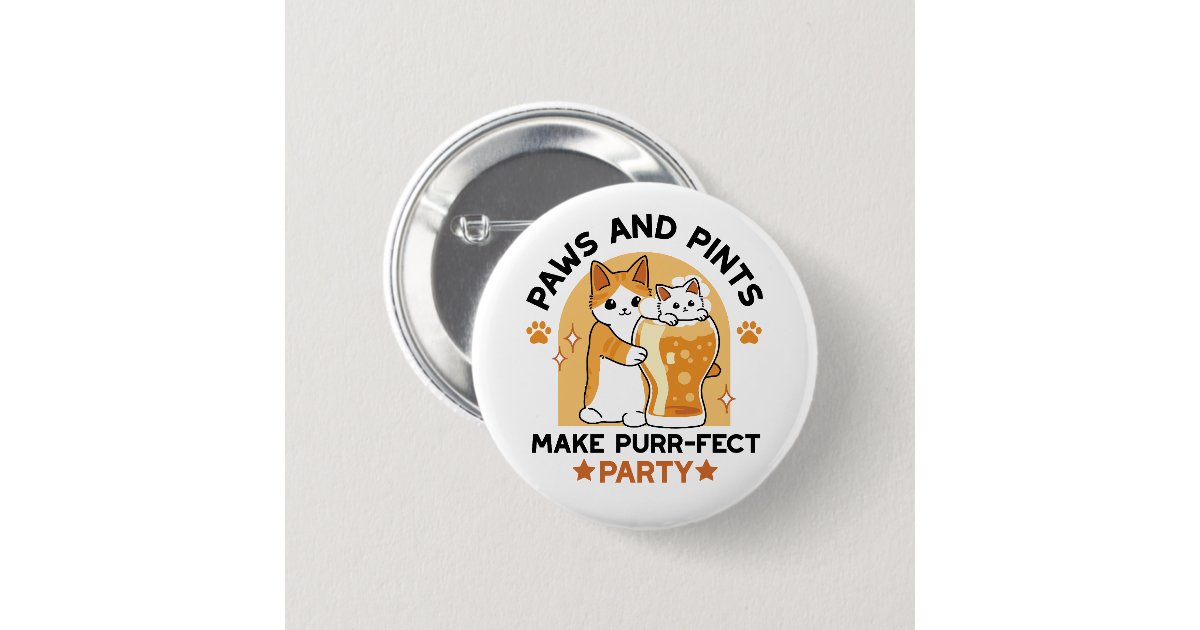 Oktoberfest Cat Party Paws and Pints Button | Zazzle
