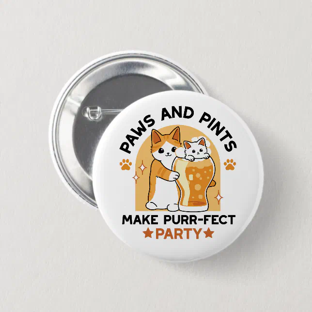 Oktoberfest Cat Party Paws and Pints Button | Zazzle