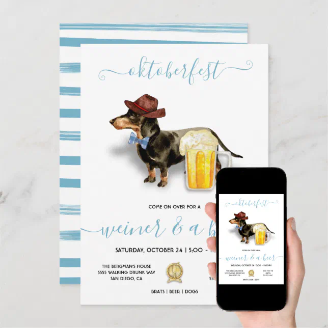 Oktoberfest Dachshund Weiner & Beer Party Invitation | Zazzle