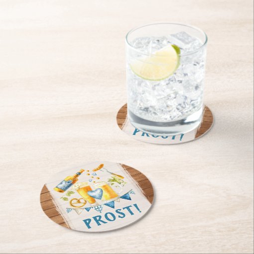 Oktoberfest Wedding Rustic Bavarian Beer Party Round Paper Coaster | Zazzle