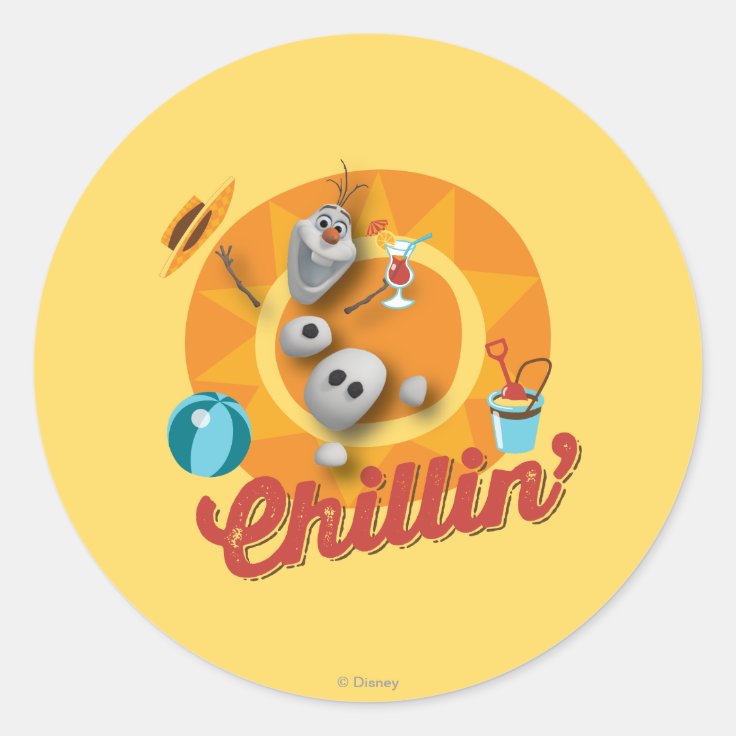 Olaf | Chillin' in Orange Circle Classic Round Sticker | Zazzle
