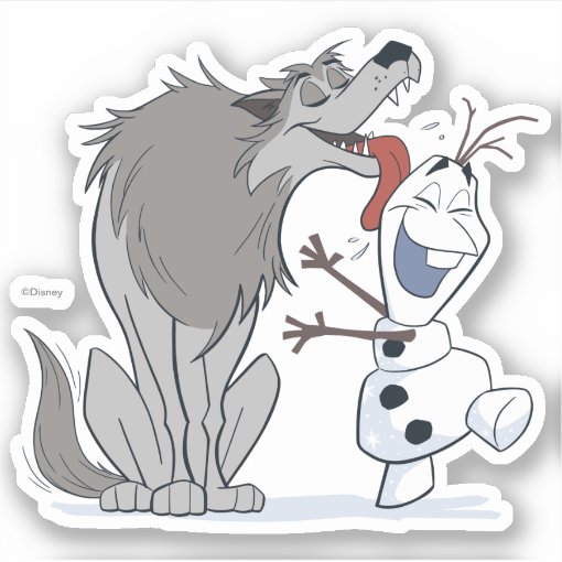 Olaf Licked By Wolf Sticker | Zazzle