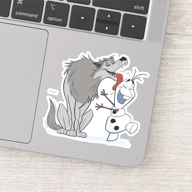 Olaf Licked By Wolf Sticker | Zazzle