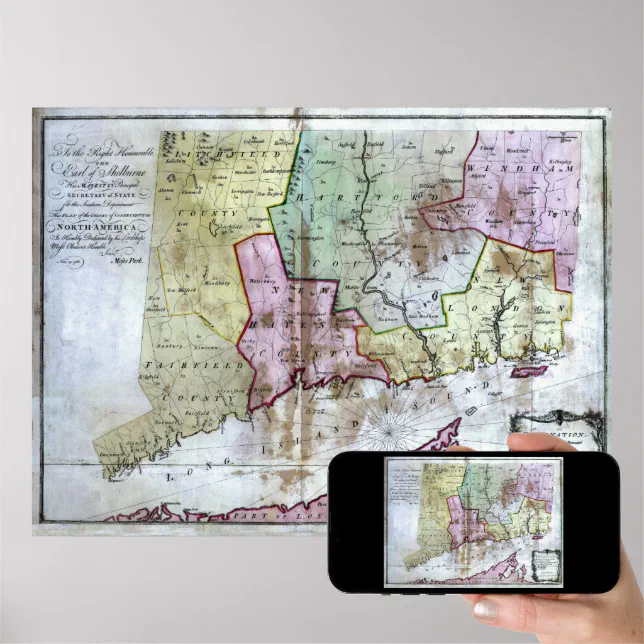 Old 1766 Connecticut Map Poster | Zazzle