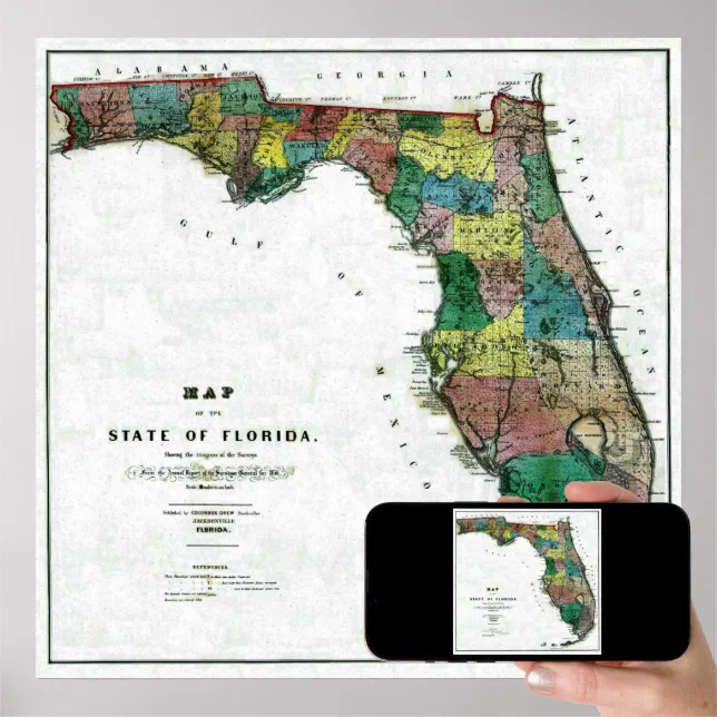 Old 1856 Florida Map Poster | Zazzle