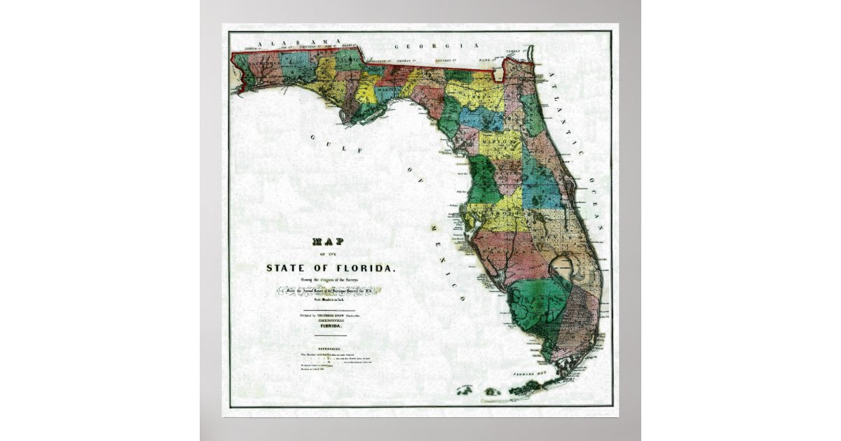 Old 1856 Florida Map Poster | Zazzle