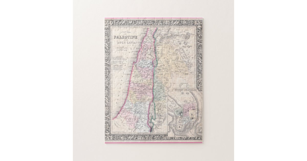 Old 1864 Historic State of Palestine Map Jigsaw Puzzle | Zazzle