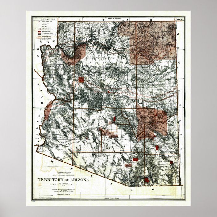 Old 1887 Territory of Arizona Map Poster | Zazzle.com