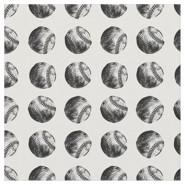 Vintage Baseballs Pattern Black & White Baseball Fabric | Zazzle
