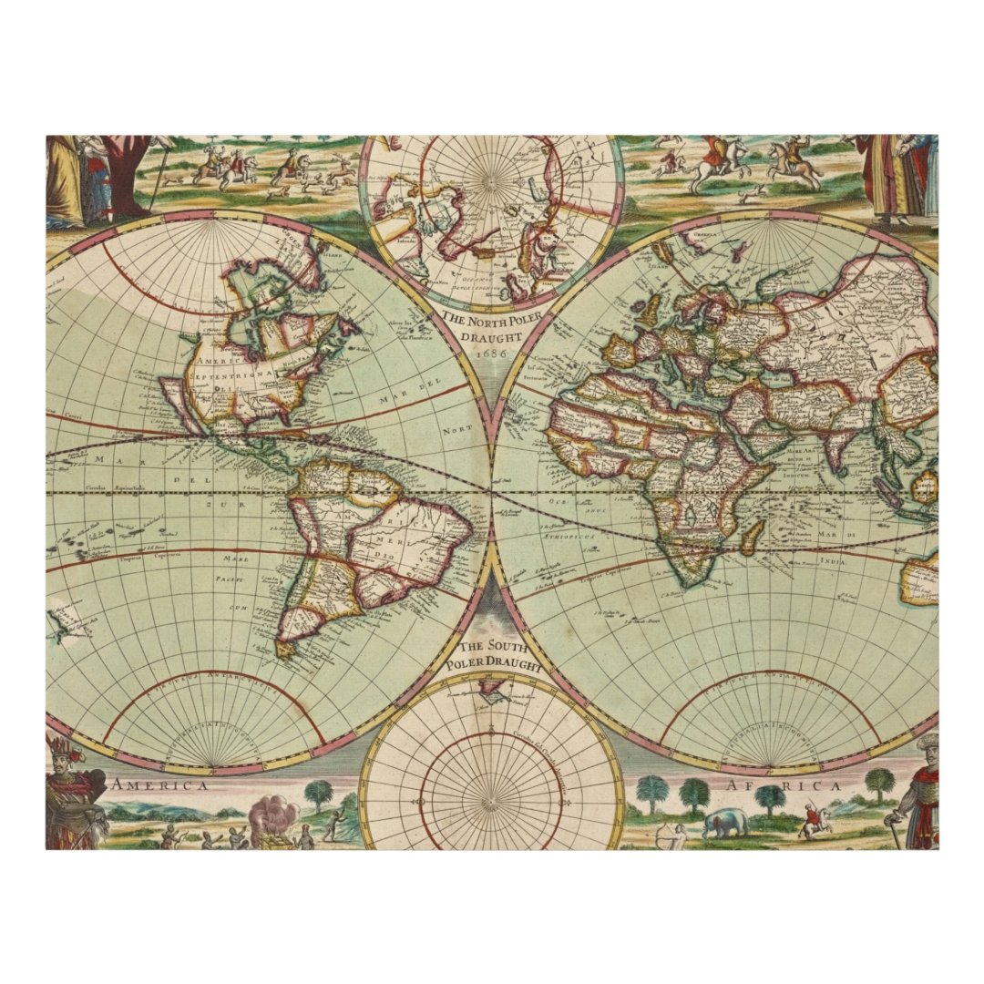 Old Antique General World Map Faux Canvas Print | Zazzle