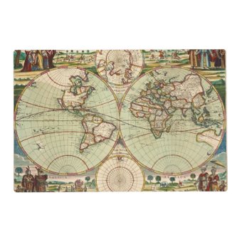 Old Antique General World Map Placemat | Zazzle