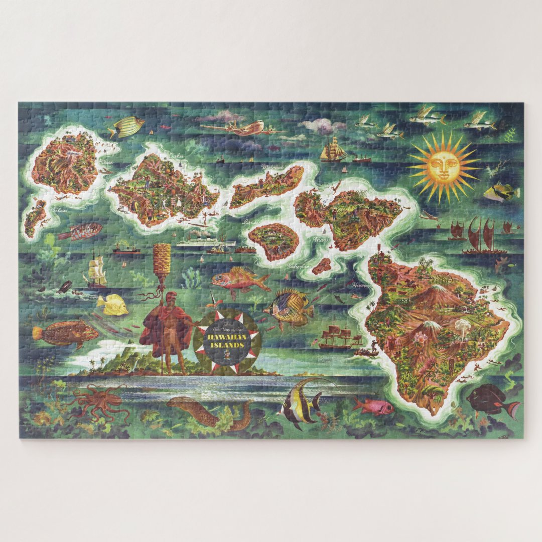 Old Antique Hawaiian Islands Map Historical Jigsaw Puzzle | Zazzle