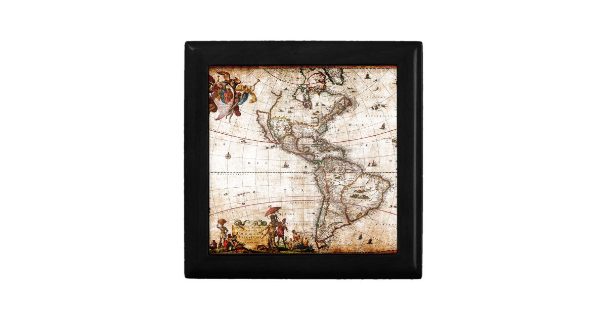 Old Antique North & South America Map Gift Box | Zazzle