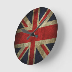 Old Antique UK British Union Jack Flag Round Clock | Zazzle