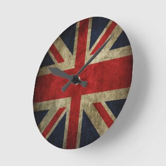 Old Antique UK British Union Jack Flag Round Clock | Zazzle