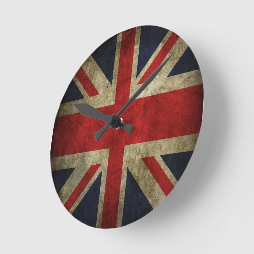 Old Antique UK British Union Jack Flag Round Clock | Zazzle