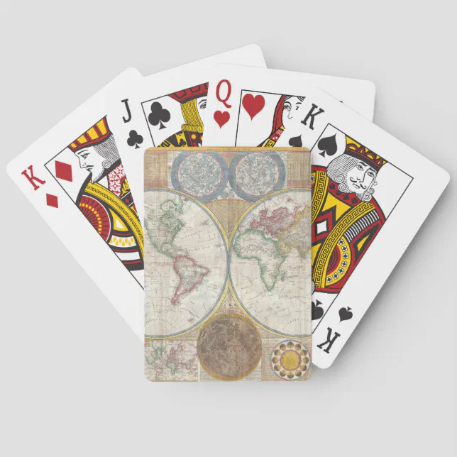 Old Antique Vintage General Map of the World Poker Cards | Zazzle