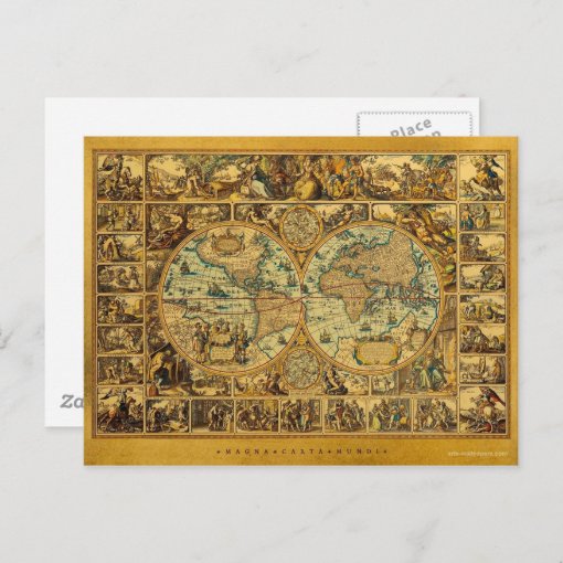 Old Antique Vintage World map illustrated Postcard | Zazzle