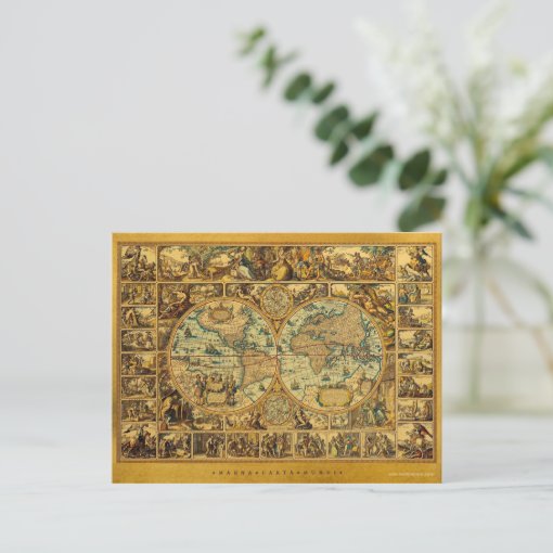 Old Antique Vintage World map illustrated Postcard | Zazzle