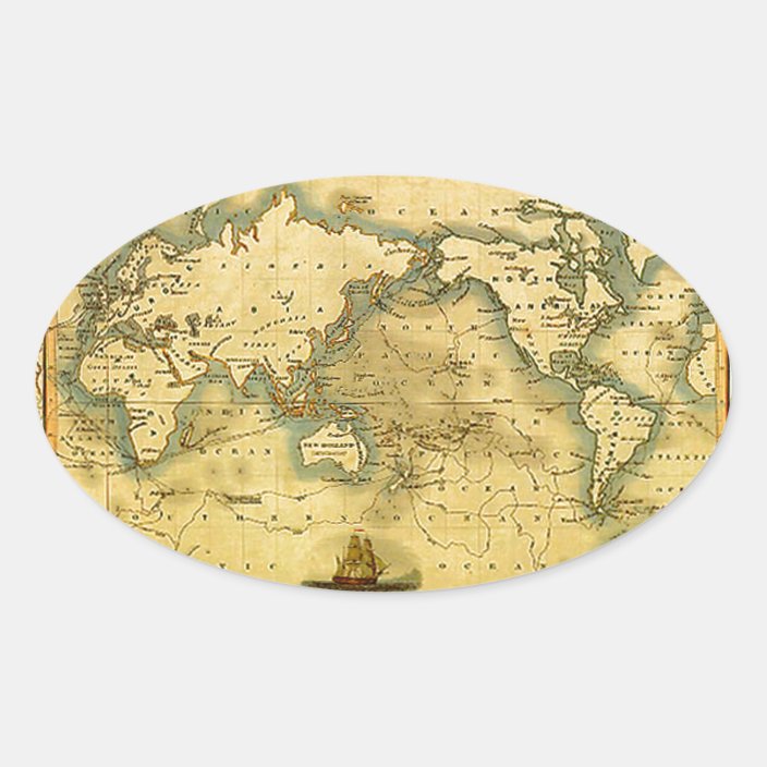 Old Antique World Map Oval Sticker | Zazzle.com