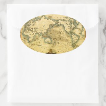 Old Antique World Map Oval Sticker | Zazzle