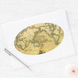 Old Antique World Map Oval Sticker | Zazzle