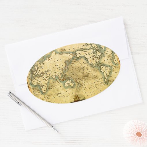 Old Antique World Map Oval Sticker | Zazzle