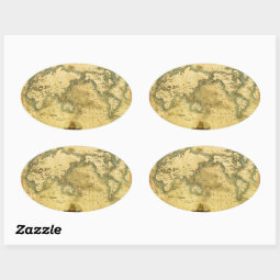 Old Antique World Map Oval Sticker | Zazzle