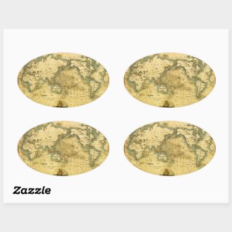 Old Antique World Map Oval Sticker | Zazzle