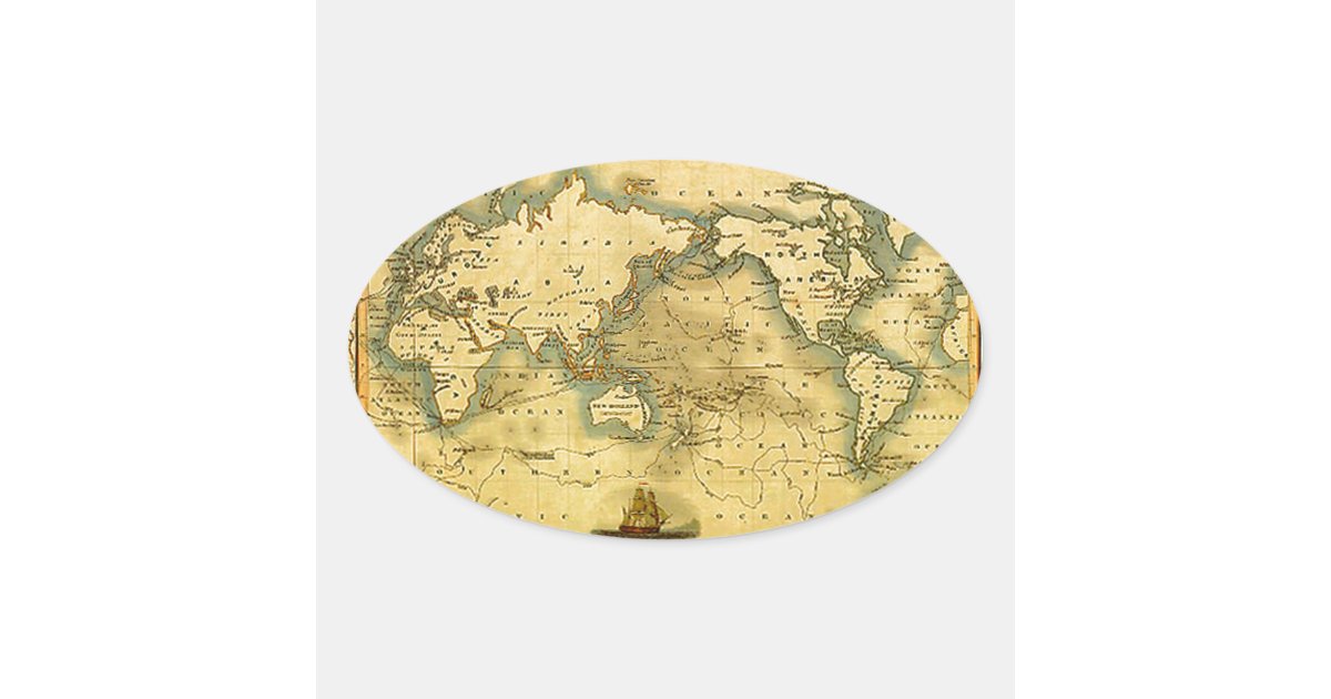 Old Antique World Map Oval Sticker | Zazzle
