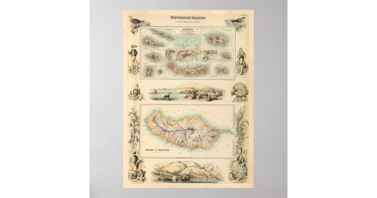 Old Azores Islands Map (1872) Vintage Portuguese Poster | Zazzle