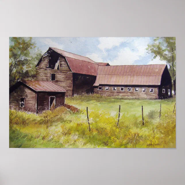 Old Barn and Farmhouse- poster | Zazzle