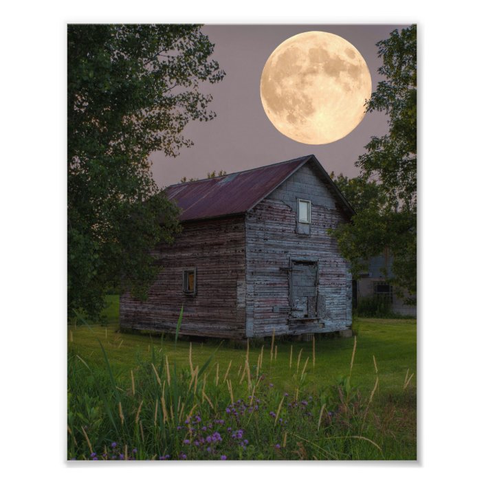 Old Barn Under a Full Moon Photo Print | Zazzle.com