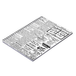 Old black & white newspaper, vintage retro advert notebook | Zazzle