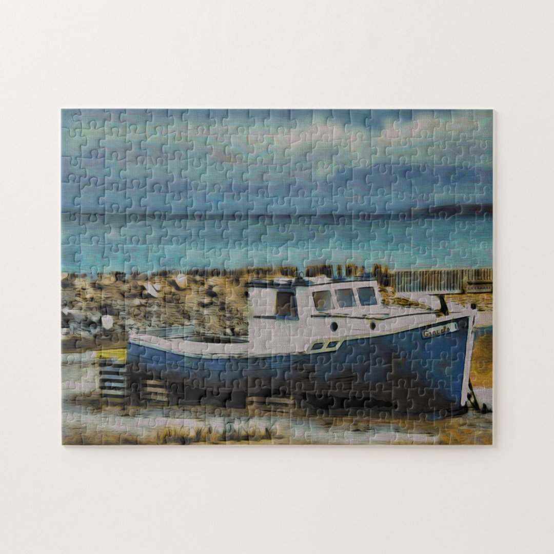 Old Blue Abandoned Boat In Newfoundland Jigsaw Puzzle | Zazzle