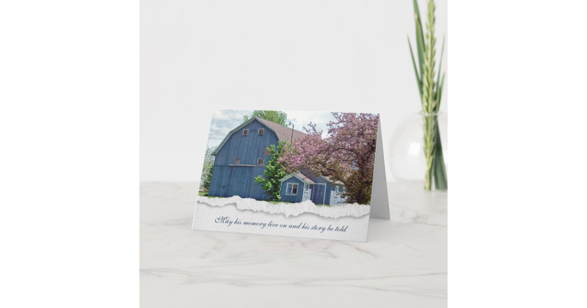 old blue barn sympathy card | Zazzle