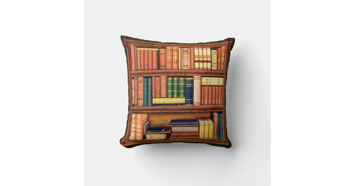 Old Books Antique Library Bookshelf Pillow | Zazzle