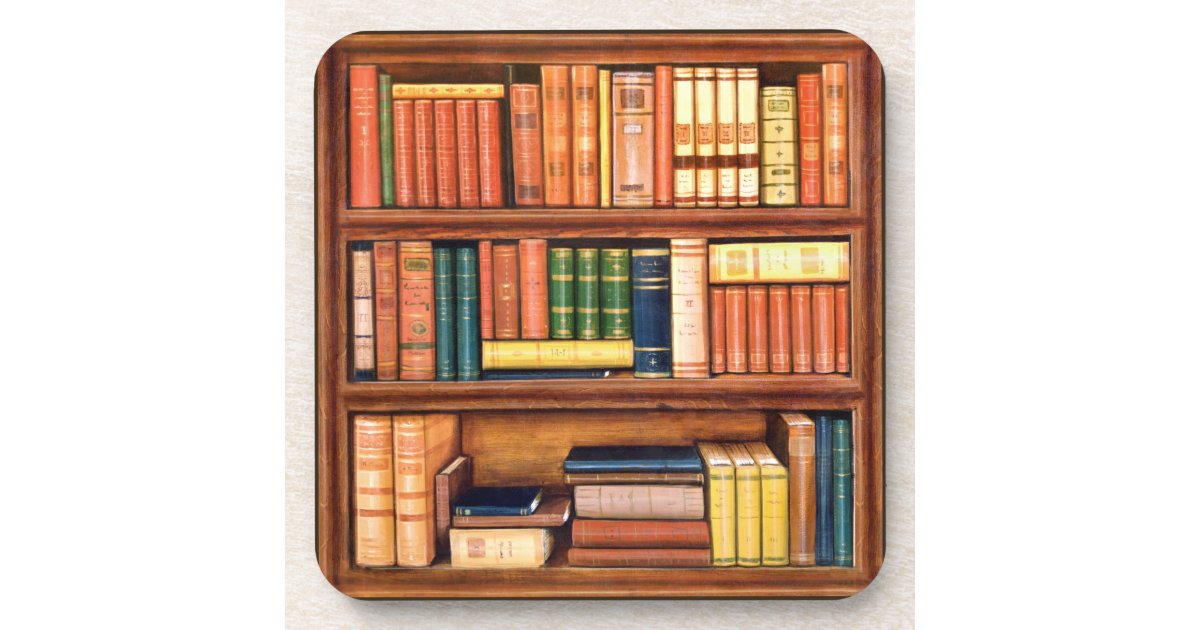 Old Books Vintage Library Bookshelf Coasters | Zazzle