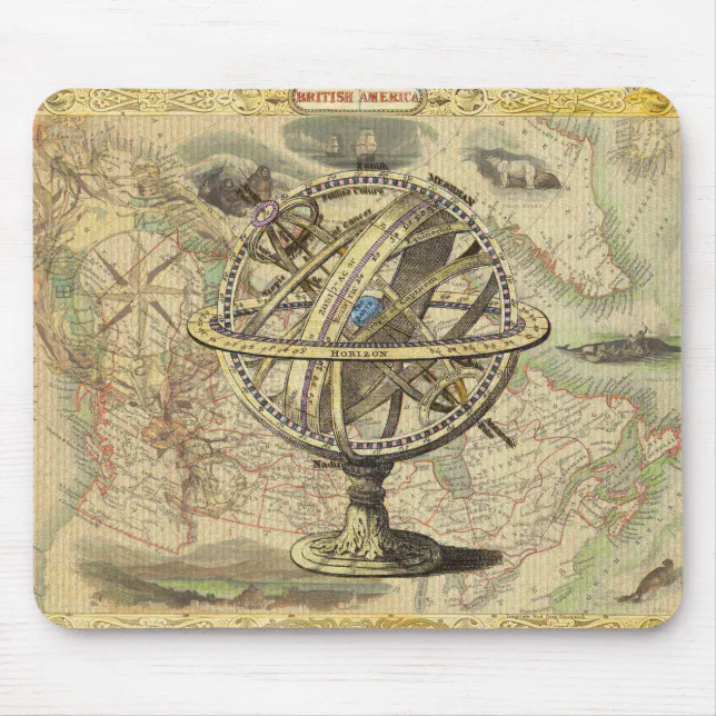 Old British America Explore Polar Bear Compass Map Mouse Pad | Zazzle
