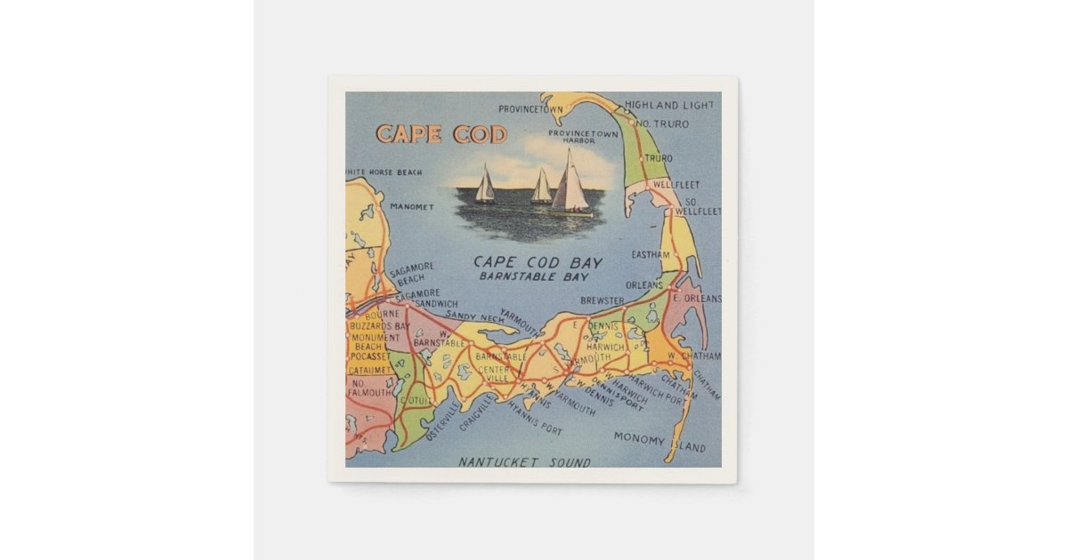 Old Cape Cod Massachusetts Map Napkins | Zazzle
