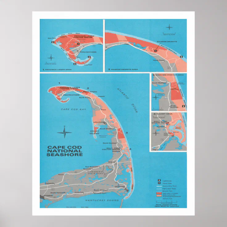 Old Cape Cod National Seashore Map (1968) Poster | Zazzle