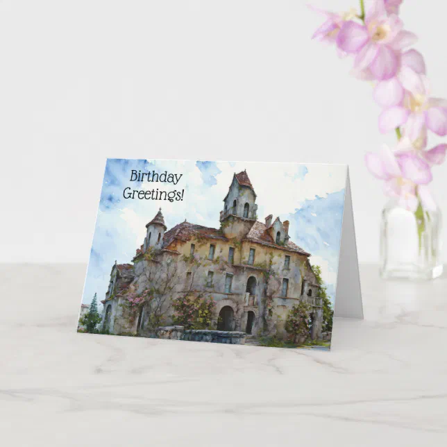 Old Castle House Manor Old Timer Birthday Card | Zazzle