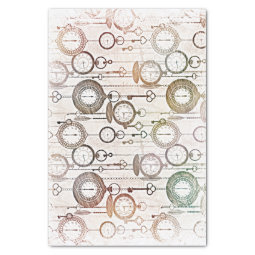 Old clocks, timepiece pattern, retro illustration tissue paper | Zazzle