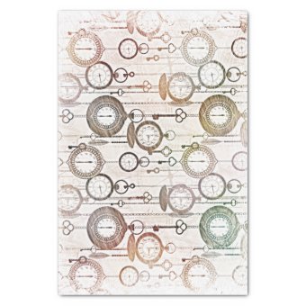 Old clocks, timepiece pattern, retro illustration tissue paper | Zazzle