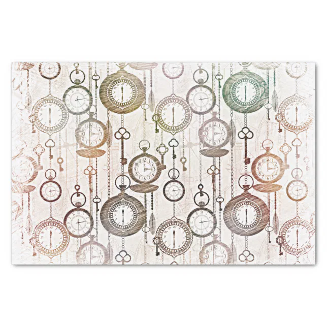 Old clocks, timepiece pattern, retro illustration tissue paper | Zazzle