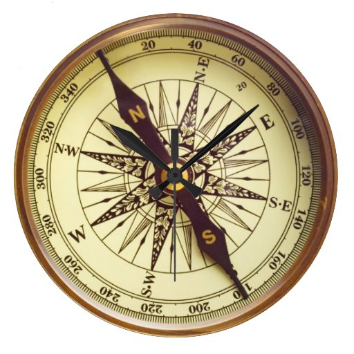 Old Compass Large Clock | Zazzle