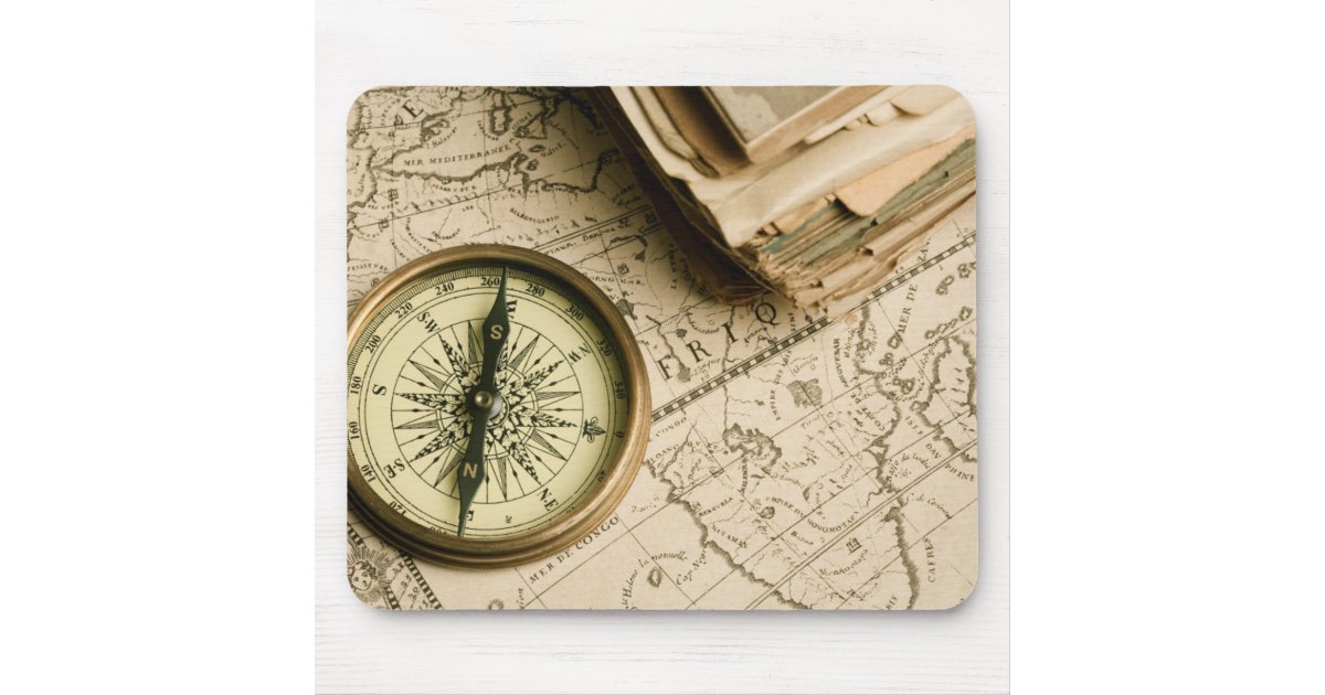 Old Compass Over Ancient Map Mouse Pad | Zazzle