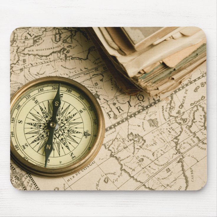 Old Compass Over Ancient Map Mouse Pad | Zazzle