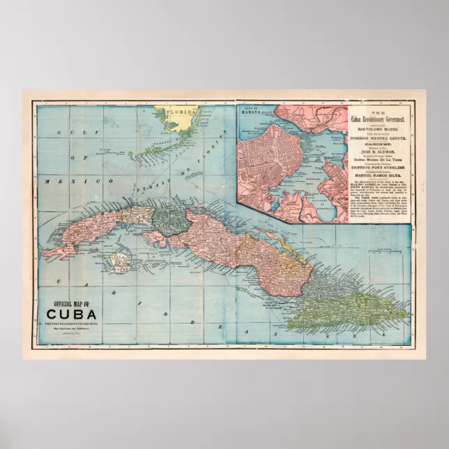 Old Cuba Map (1899) Vintage Cuban Isle Atlas Poster | Zazzle